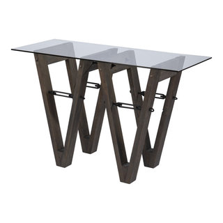 46" Clear and Gray Brown Glass Abstract Console Table - Transitional ...