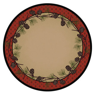 Delicate Pines, Red, 8' Round, 8' Round - Rustic - Area Rugs - by ...
