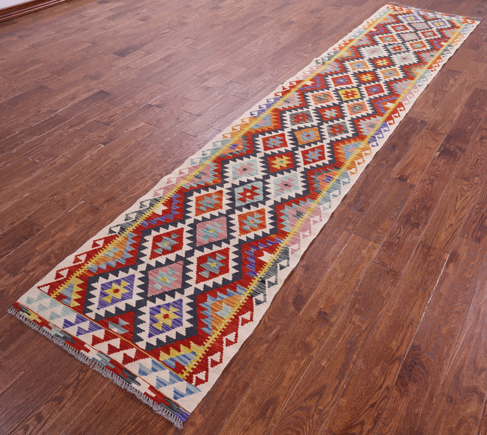 2' 9" X 13' 1" Wool On Wool Reversible Kilim Flat Weave Runner Rug ...