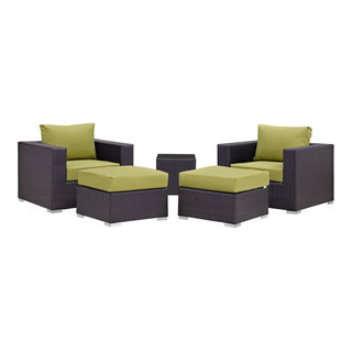 Espresso Peridot Convene 5 Piece Outdoor Patio Sectional Set - Modern ...