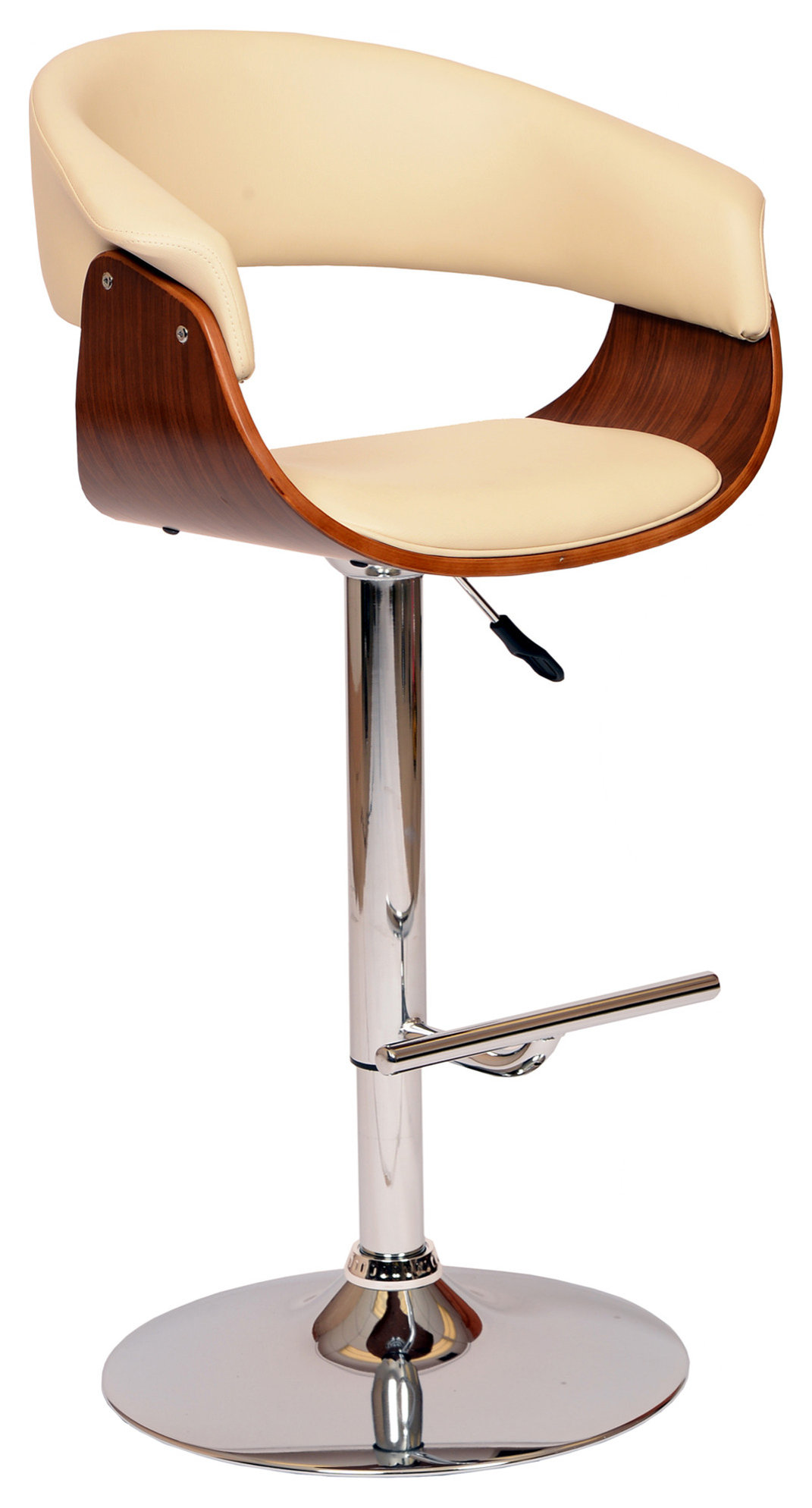 Paris Cream Faux Leather Adjustable Height Swivel Walnut Wood & Chrome ...