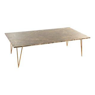 Adelaide Coffee Table, Gold/Brown Top, Gold Leaf Base - Midcentury ...