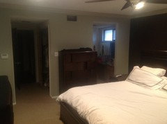Master bedroom painted in Benjamin Moore pearl finish, gasp!