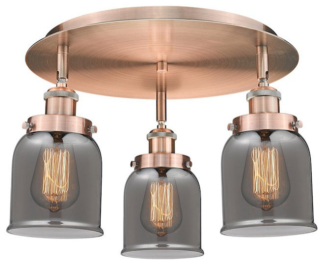 Innovations Lighting Bell 3-Light 17" Flush, Copper/Plated Smoke, 916 ...