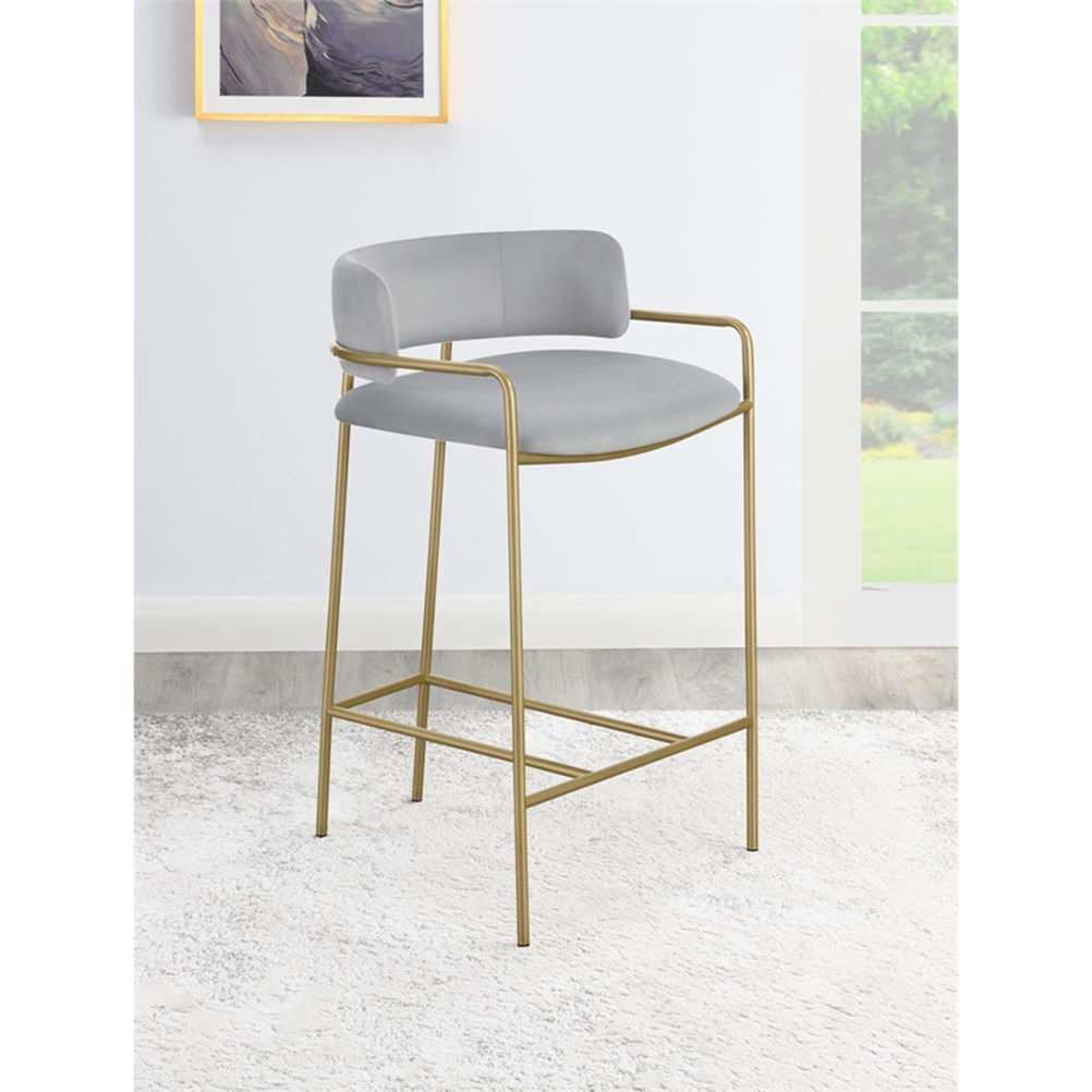 Coaster Comstock Velvet Upholstered Low Back Counter Height Stool Gray ...