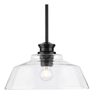Singleton 1-Light 14" Matte Black Medium Pendant Light With Clear Glass ...