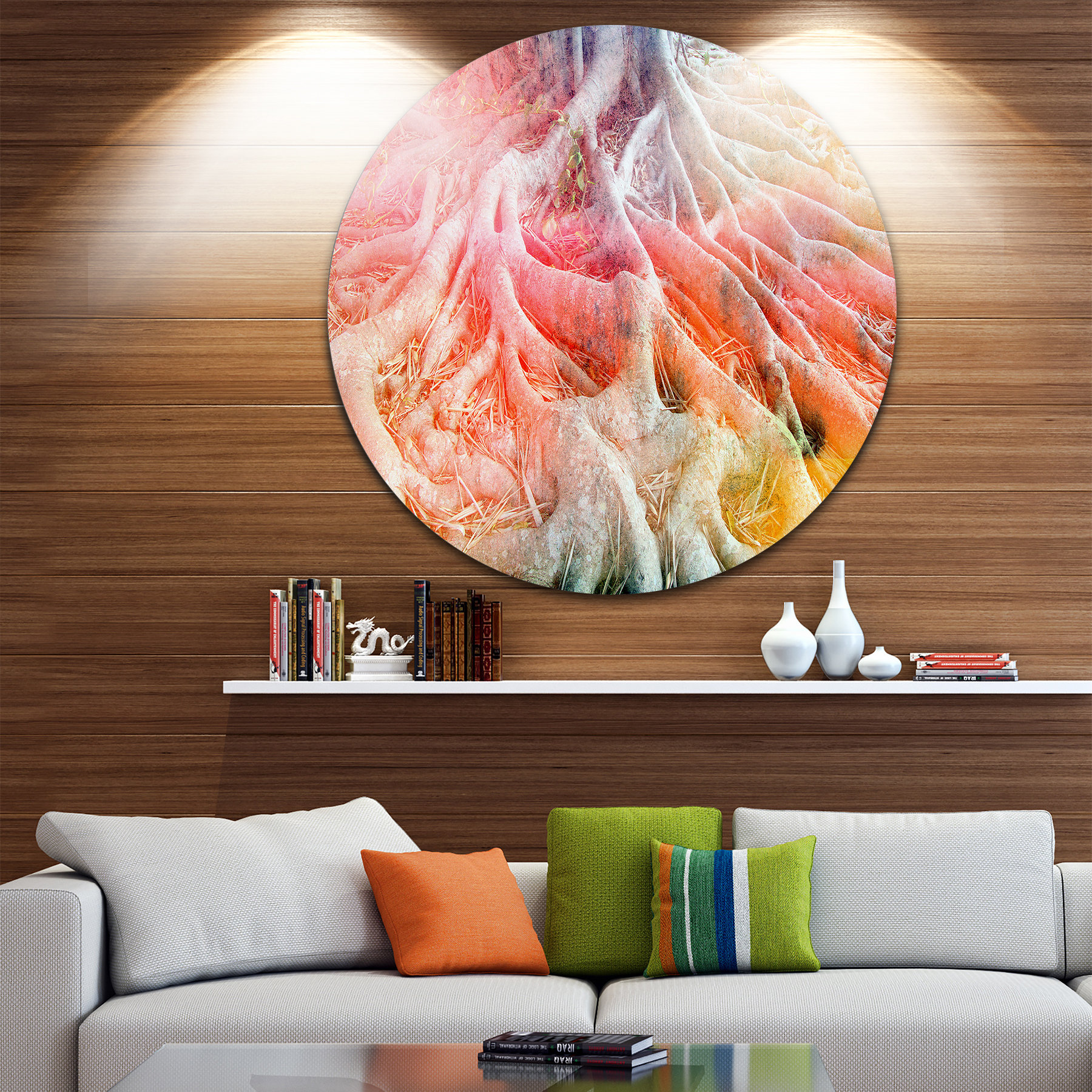 Retro Tree Roots Watercolor, Trees Painting Round Metal Wall Art, Disc of 38 inch - Contemporary ...