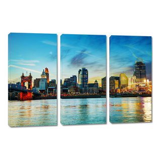 Cincinnati, Ohio Skyline Canvas Print 3 Panel Split, Triptych Wall Art ...