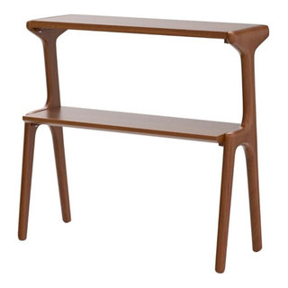 Mid Century Modern Console Table, Rubberwood Top & Open Compartment ...