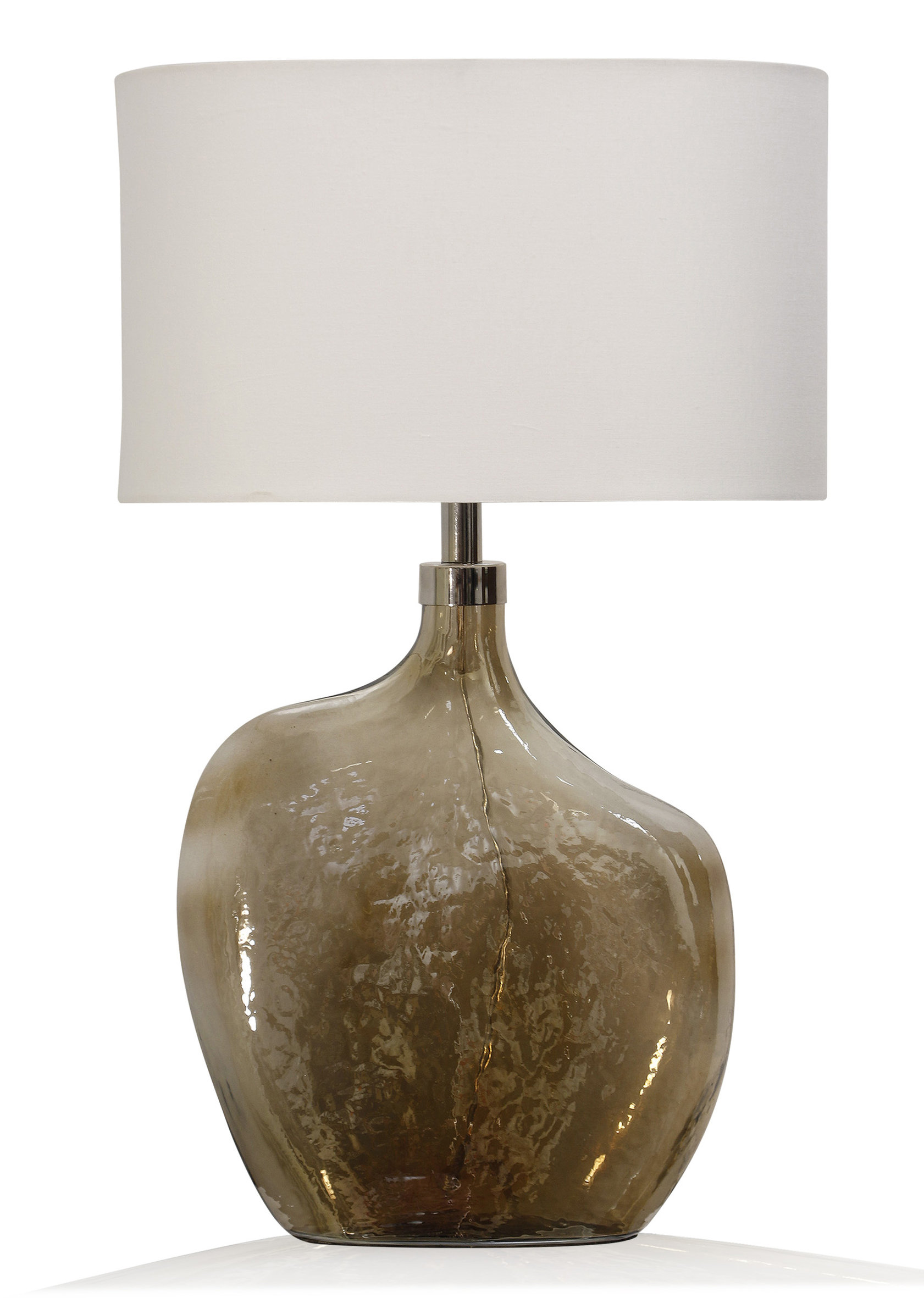 StyleCraft Amber Glass Base Table Lamp With Round Linen Drum Shade ...