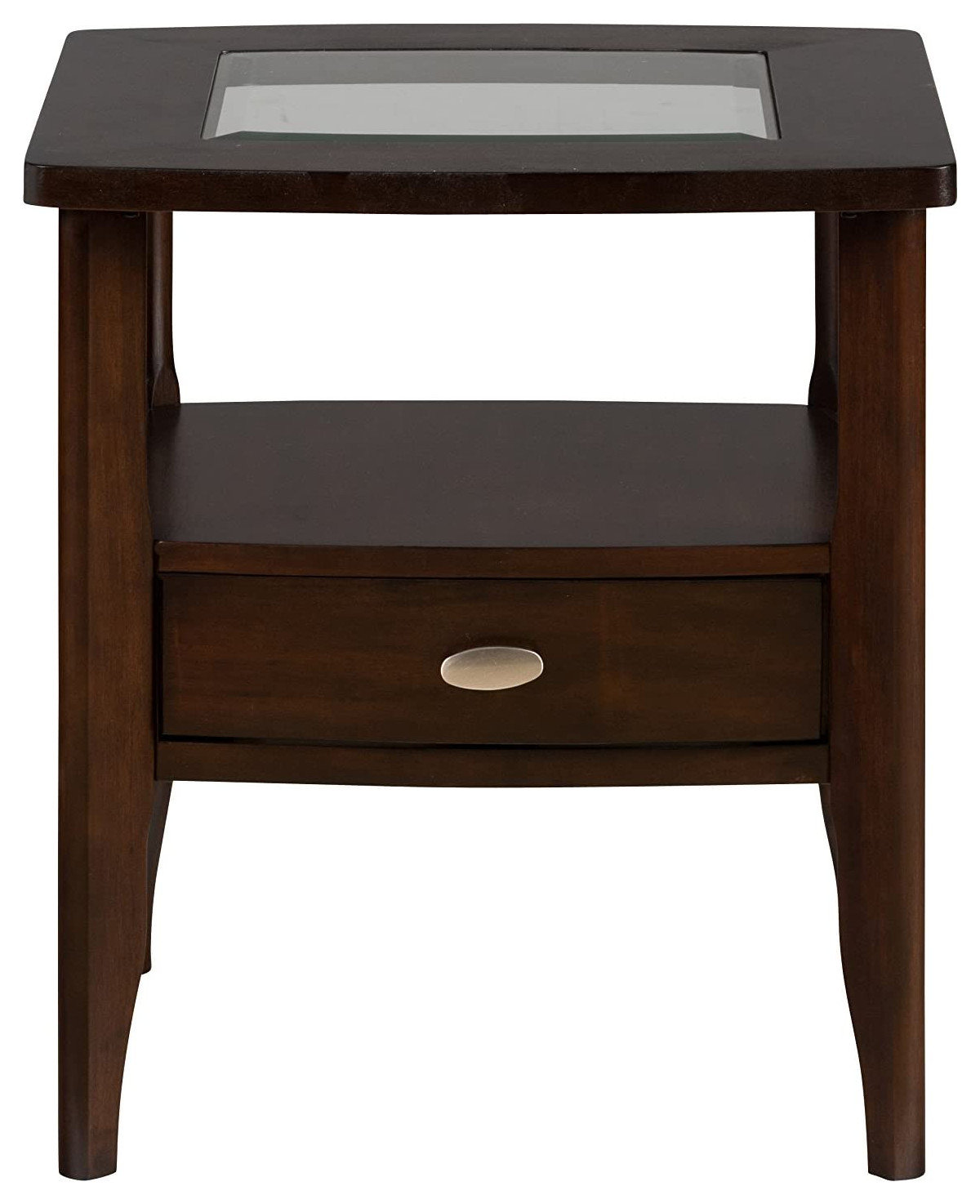 Wooden End Table with Glass Inserted Top, Merlot Brown - Transitional ...