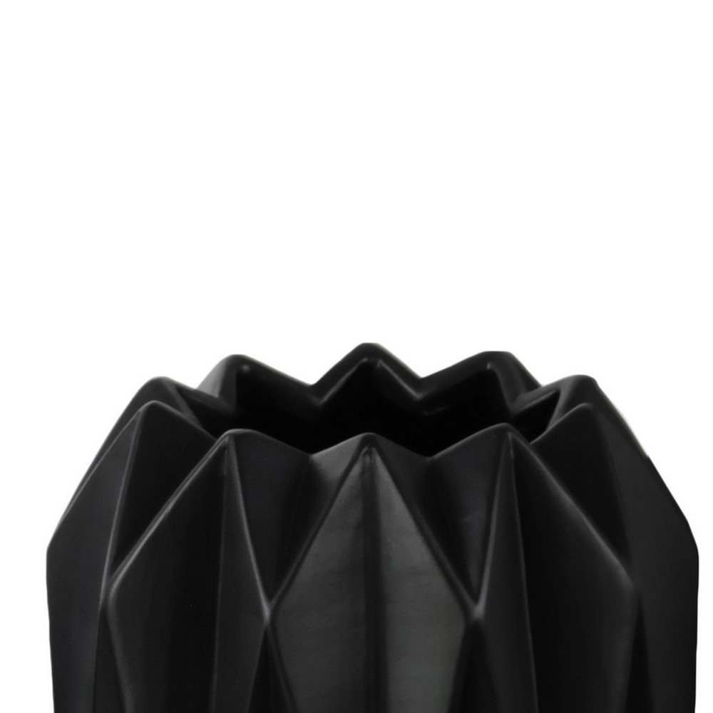 Ribbed Design Ceramic Vase with Uneven Lip, Set of 2, Black ...