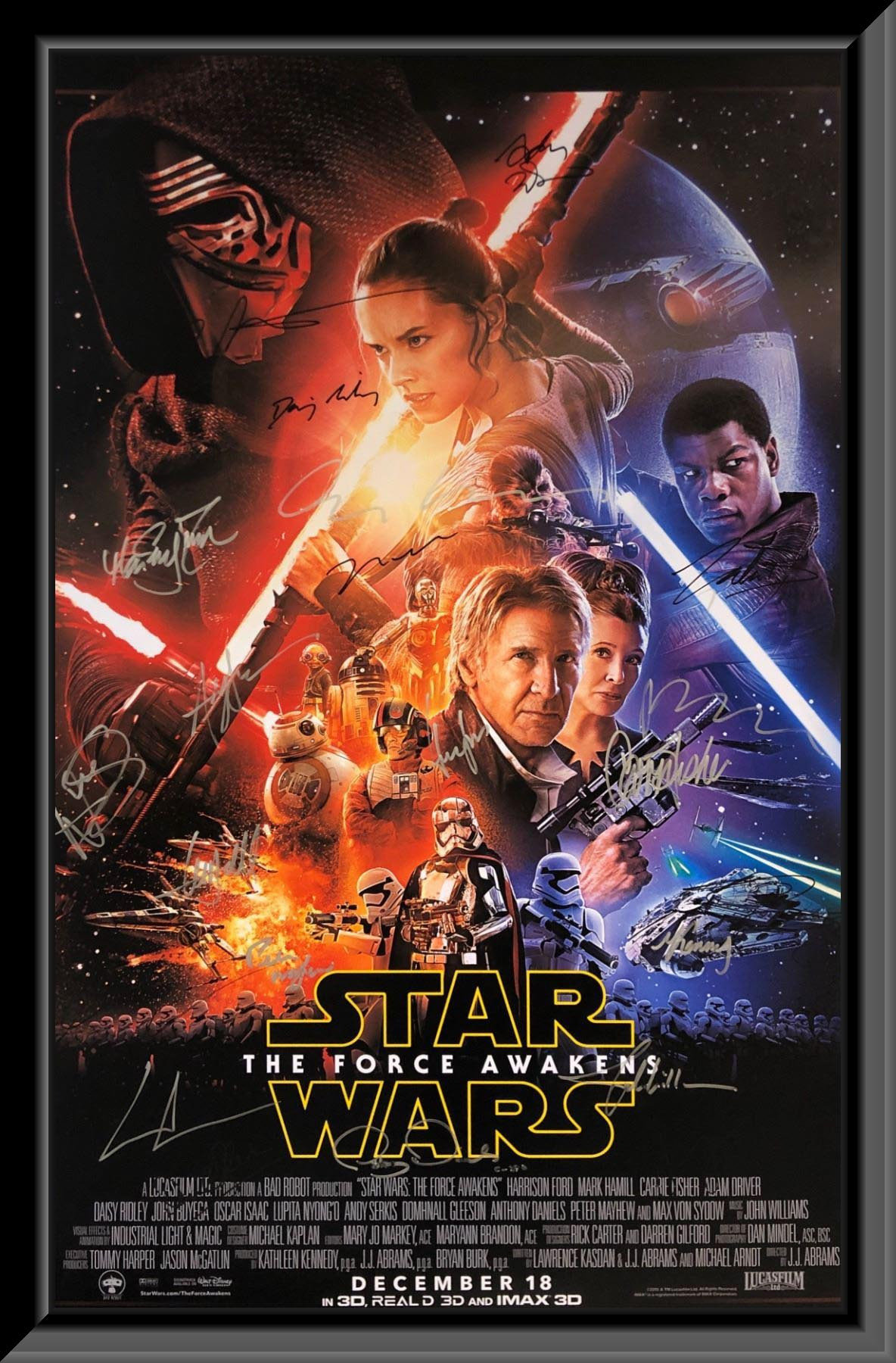Star Wars: The Force Awakens cast signed movie poster, 27x40 inches ...