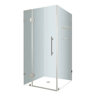AvaluxGS Frameless Shower Enclosure With Shelves, Stainless Steel, 36 ...