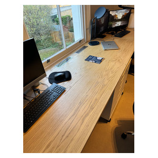 Curved Corner Desk With Drawers, Built-In Shelving & Shaker Cabinet ...
