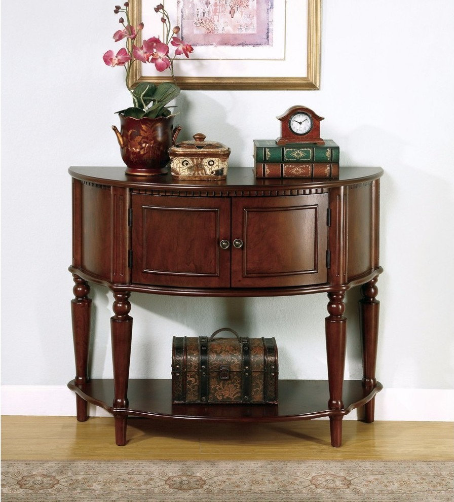 Benzara BM160197 Brown Wooden Console Table With Curved Front & Inlay ...