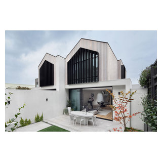 Camberwell Residences- rear-timber- render- dual- residences- outdoor ...