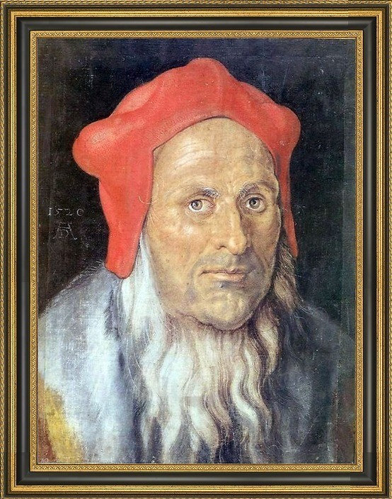Albrecht Durer Bearded Man in a Red Cap Framed Premium Canvas Print, 21 ...
