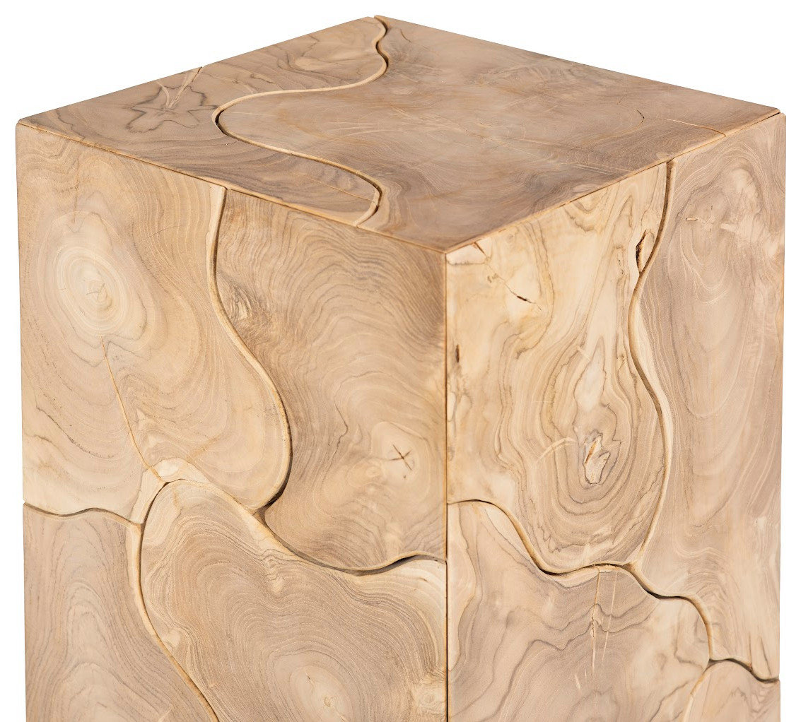 Teak Slice Pedestal, Square, Bleached, Medium, 12x12x32"h - Rustic ...