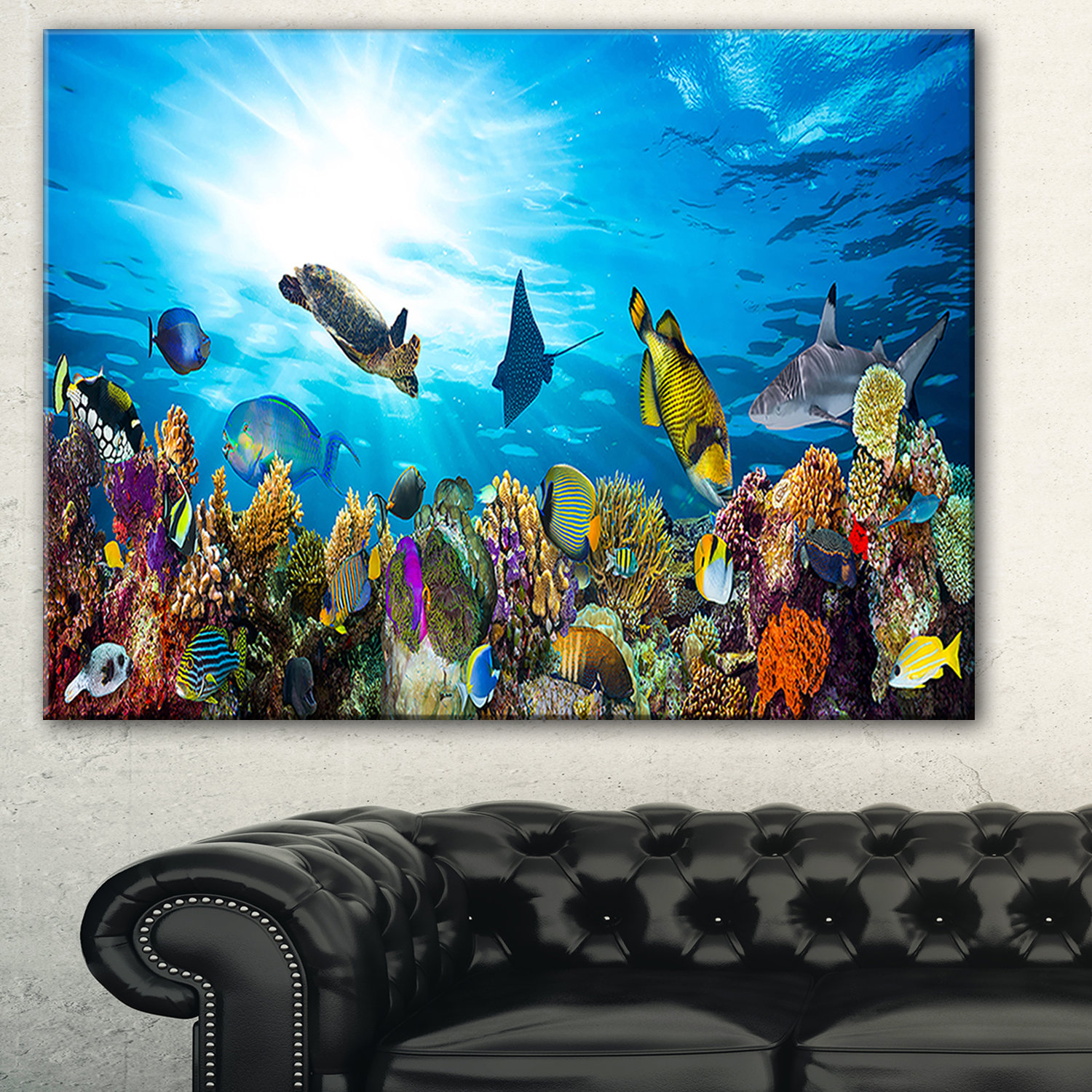 Designart - Colorful Coral Reef with Fishes - Seascape Canvas Art Print ...