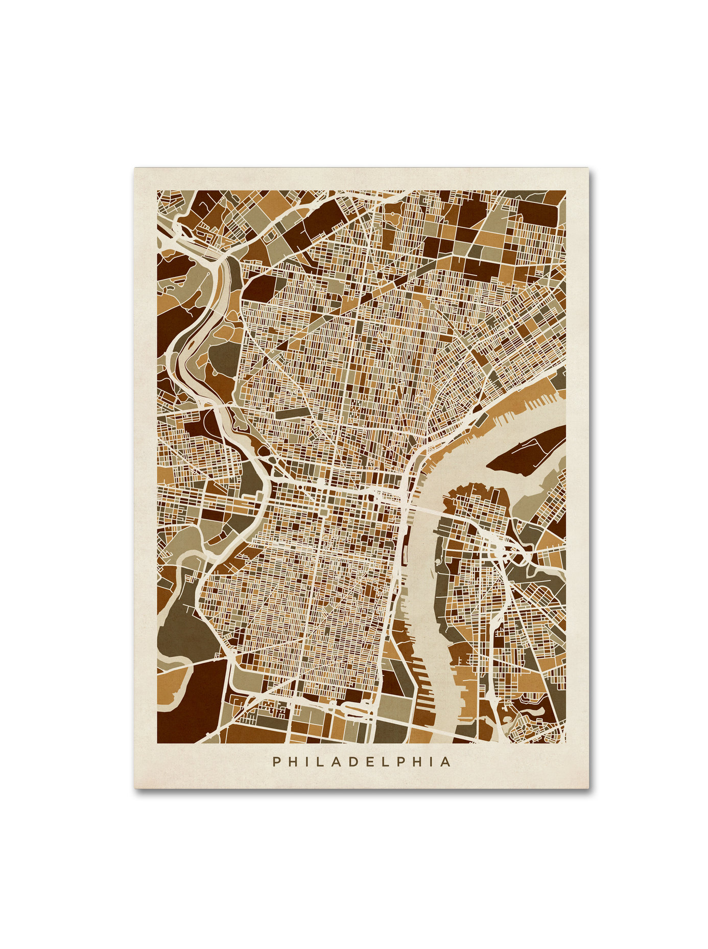 'Philadelphia, Pennsylvania Street Map' Canvas Art by Michael Tompsett ...