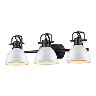 Duncan 3 Light Bath Vanity in Black with a White Shade - Industrial ...