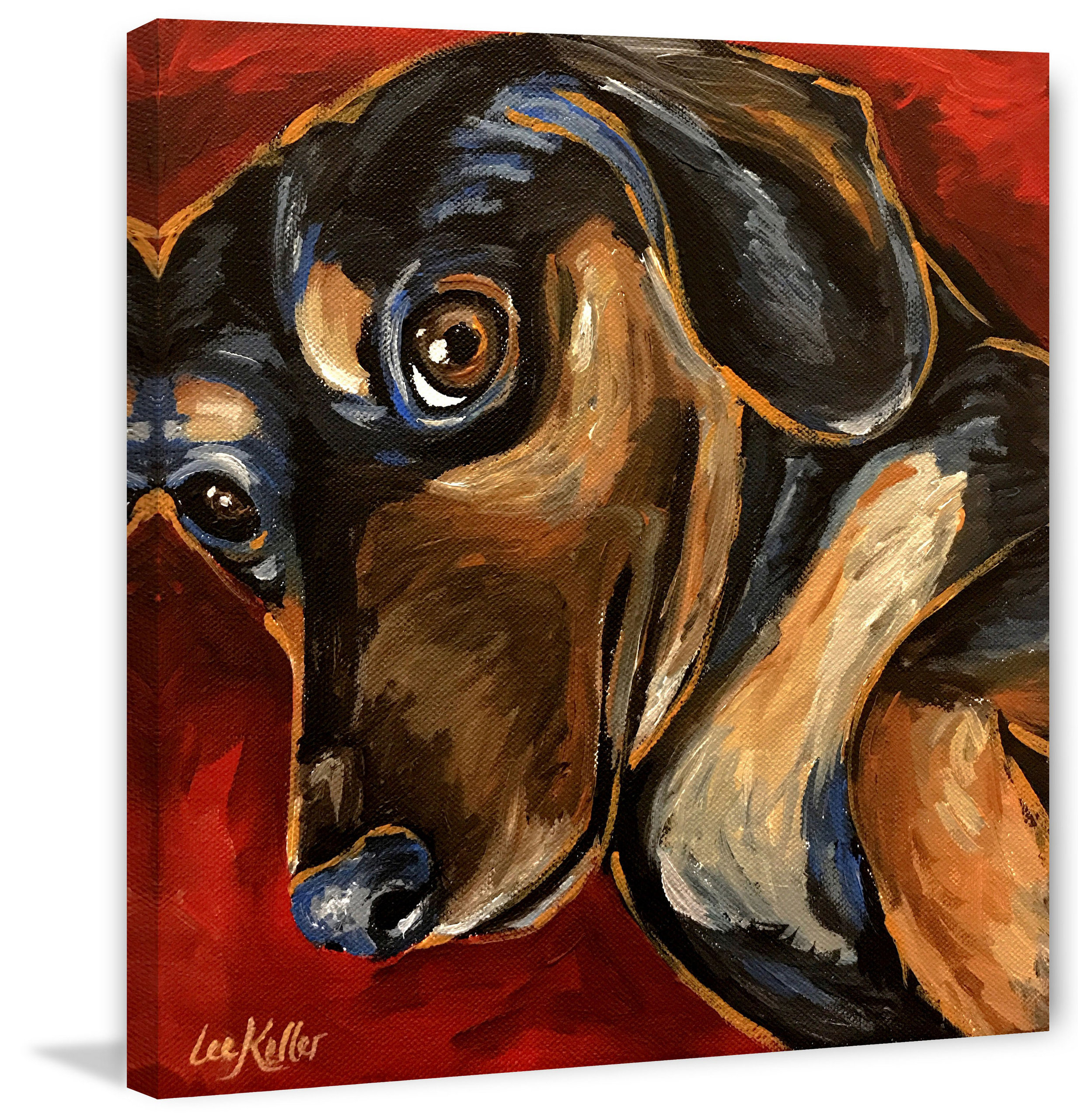 "Dachshund Game Day" Painting Print, Wrapped Canvas, 40"x40 ...