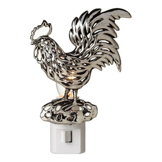 Midwest CBK Farmhouse Style Silver Rooster Night Light Electric 5 ...