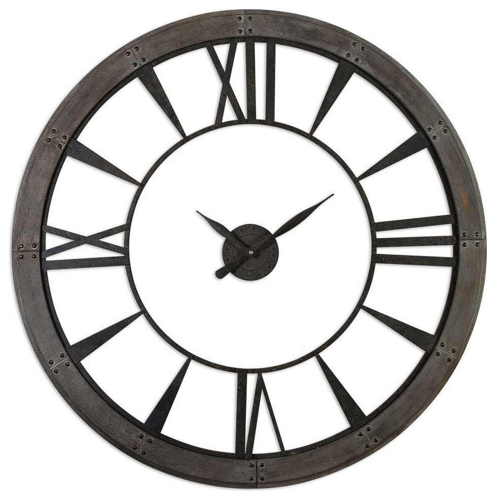 Large Farmhouse Round Wall Clock Rustic Bronze Finish Rust Gray Clock ...