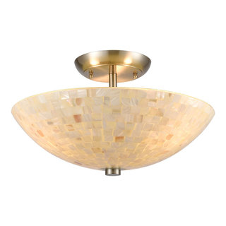 Capri 3-Light Semi Flush Mount, Satin Nickel With Glass, Capiz Shells ...