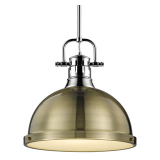 Duncan 1-Light Pendant With Rod, Chrome With Aged Brass - Traditional ...