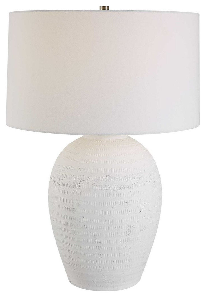 Classic Chalk White Carved Ceramic Table Lamp 29 in Matte Round ...