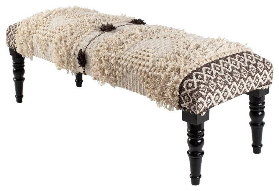 Surya Haarlem Modern Cotton Wool and Wood Bench in Dark Brown/Khaki ...