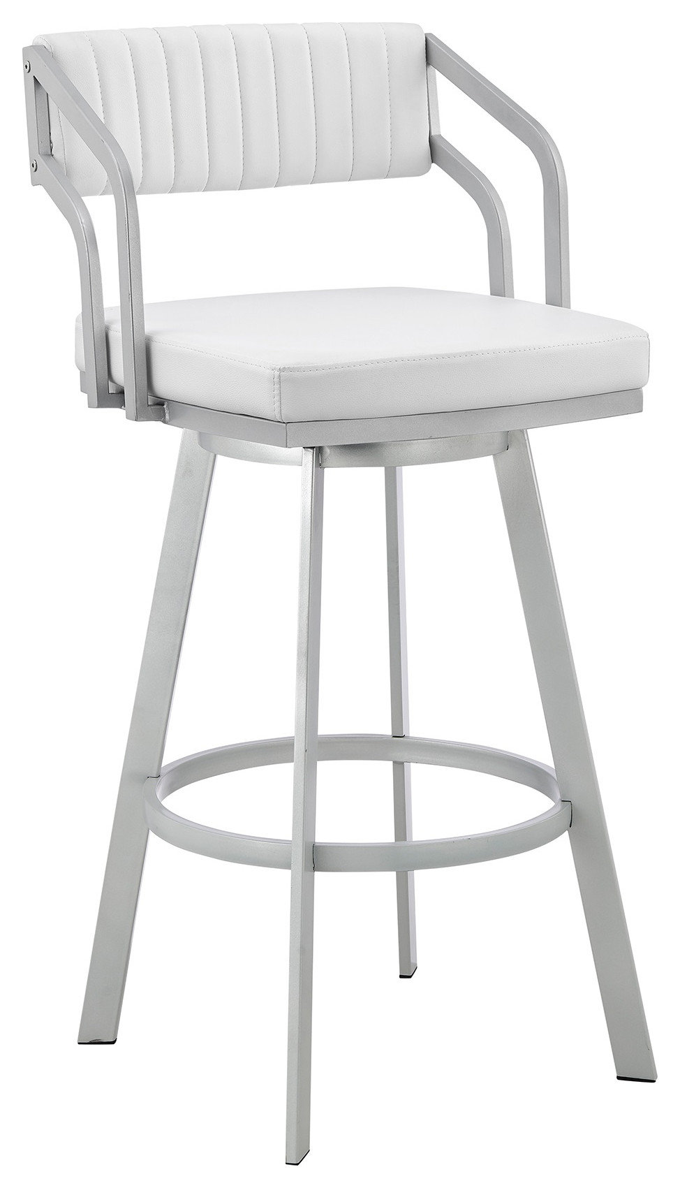 Scranton 30" Swivel White Faux Leather and Silver Metal Bar Stool ...