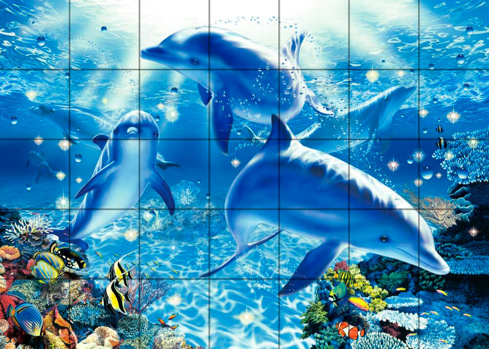 Tile Mural Bathroom Backsplash - The Dolphin Joy - by Christian Riese ...