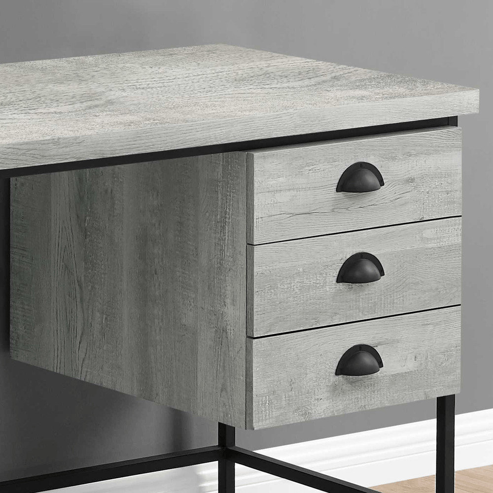 24" Grey Rectangular Computer Desk With Three Drawers - Industrial ...