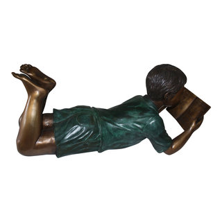 Boy Laying Reading Book Bronze Statue - 11"H., Medium up to 36 ...