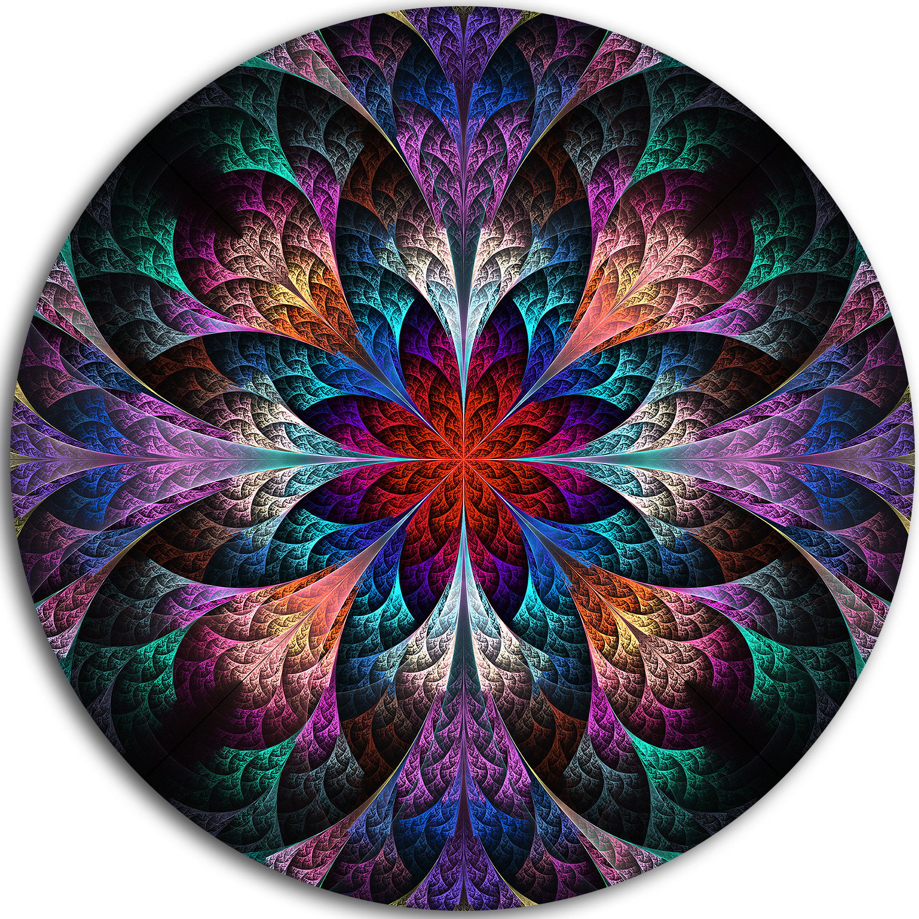 Multi Color Fractal Flower Pattern, Floral Disc Metal Artwork, Disc of ...