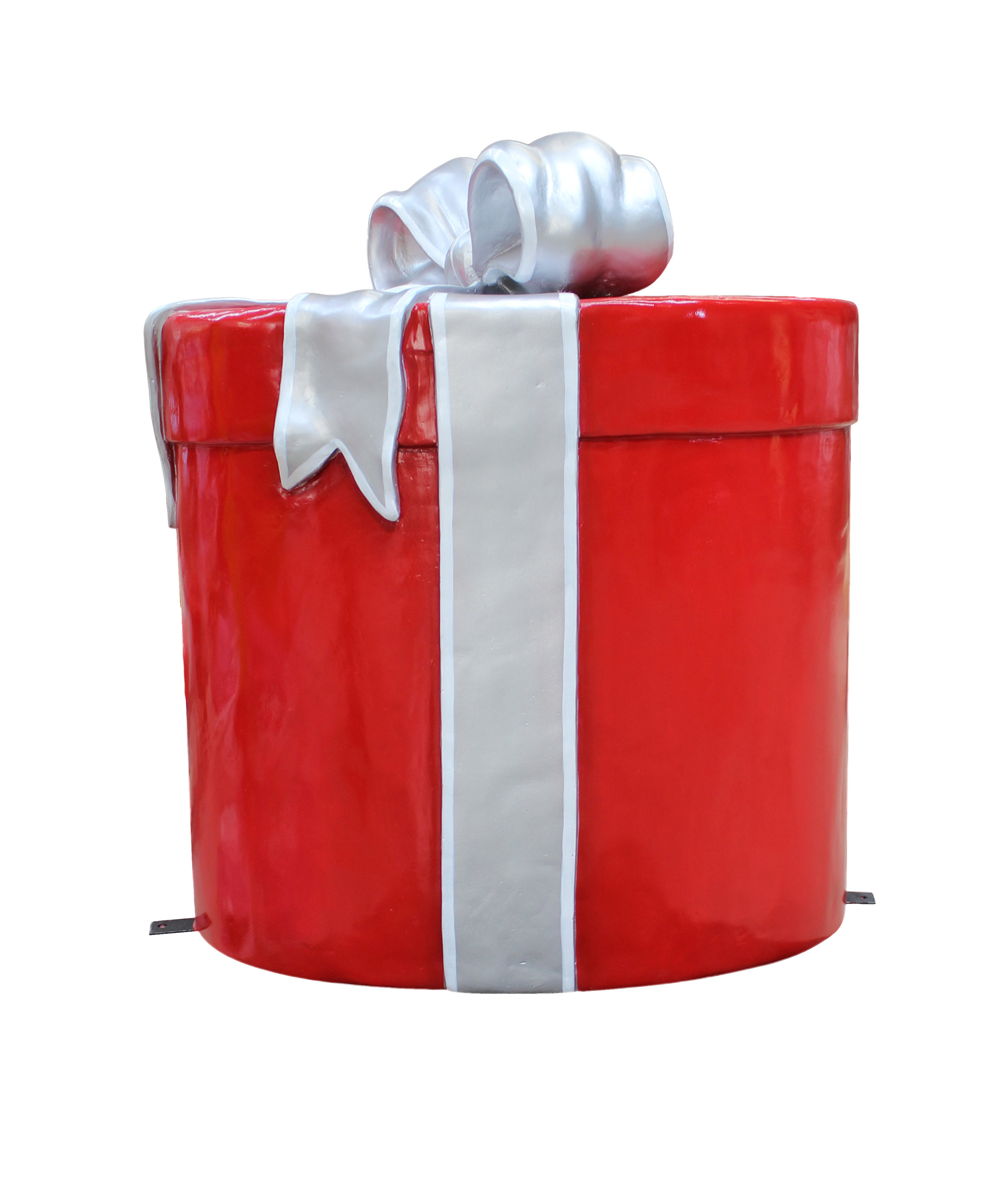 24" Red Oval Gift Box With Silver Ribbon, Bow With White Trim, Candy ...