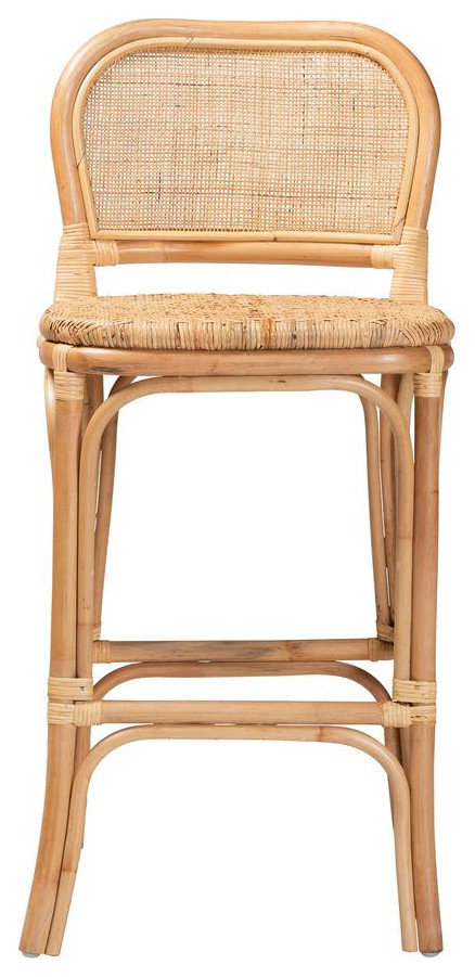 Baxton Studio Adrena Modern Bohemian Natural Brown Rattan Bar Stool ...