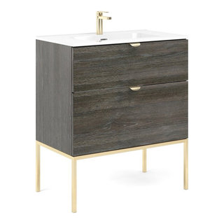 Randalco Aspen 32" Wood Bathroom Vanity with Sink in Charred Oak/Glossy ...