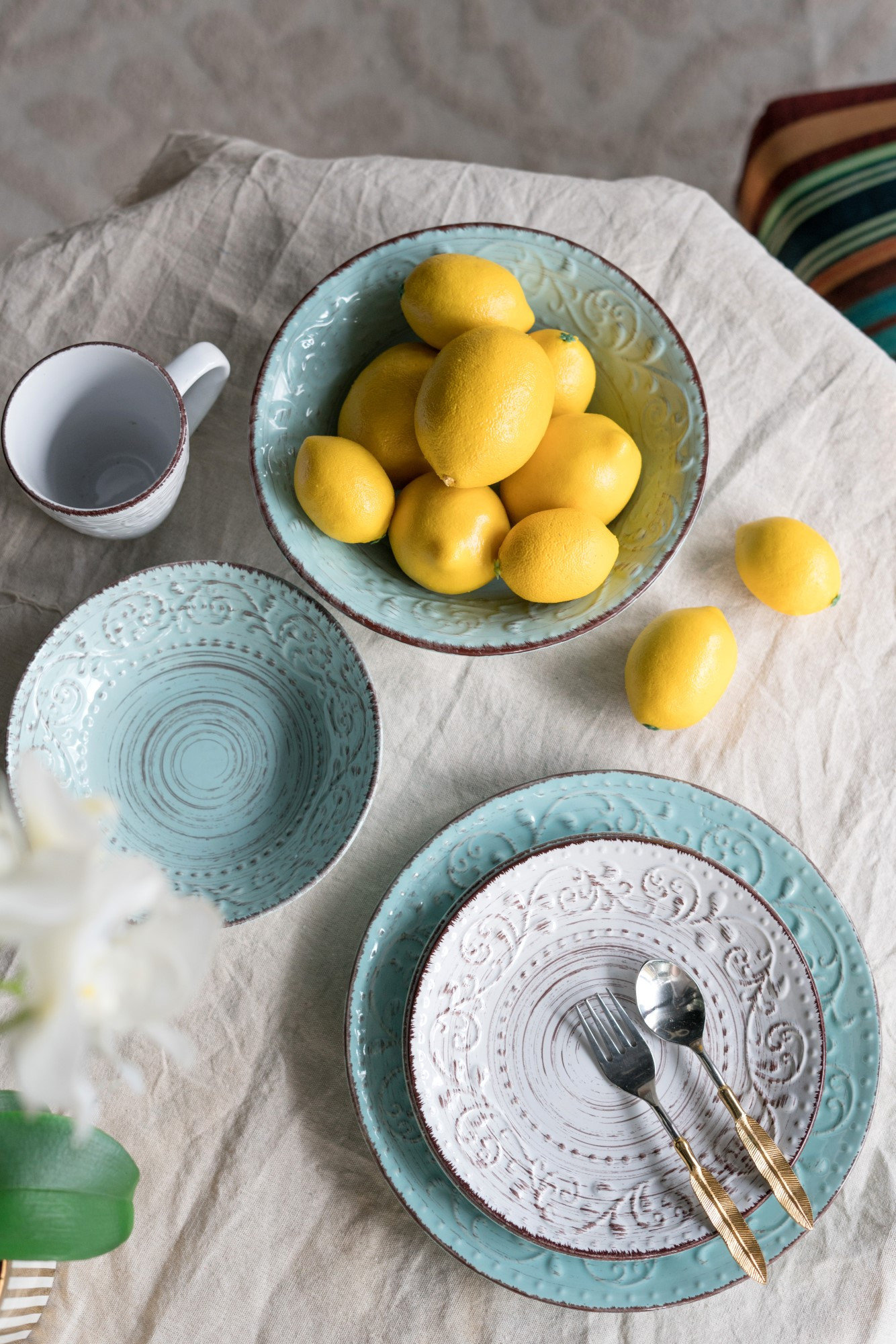 Turquoise Rustic Flare Dinner Plates Set of 4 | Vintage-Inspired ...