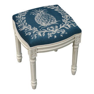 Pineapple-Mustard, Linen Upholstered Vanity Stool - Tropical - Vanity ...