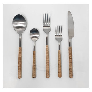 Rattan Stainless Steel Cutlery, Set of - Tropical - Flatware And ...