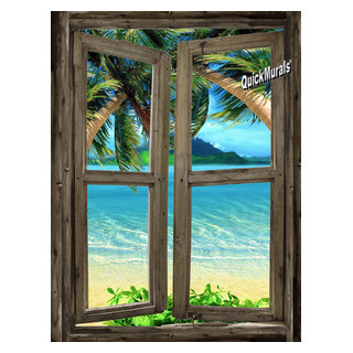 Beach Cabin Window Mural #7 One Piece Peel & Stick CANVAS Wall Mural ...