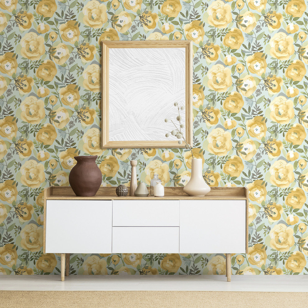 Orla Yellow Floral Wallpaper, Bolt - Contemporary - Wallpaper - by ...