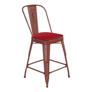 24" Red Metal Stool-Red Seat - Industrial - Outdoor Bar Stools And ...