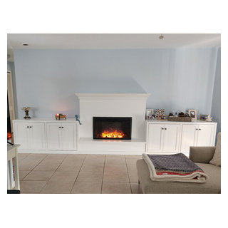 Custom Fireplace, Mantel, Hearth and Shaker Cabinets - Living Room ...