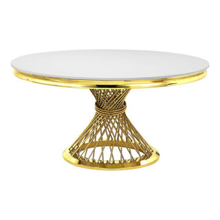 Fallon Faux Marble Top and Mirrored Gold Finish Dining Table ...