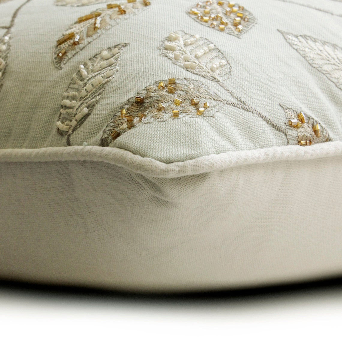 Powder Blue Linen Beaded, Leaf Handmade 20"x20" Throw Pillow Cover-Leaf ...